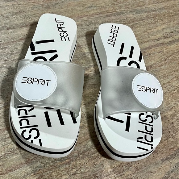 Esprit | Shoes | Nwob Esprit Slip On Clear And White Platform Sandals ...